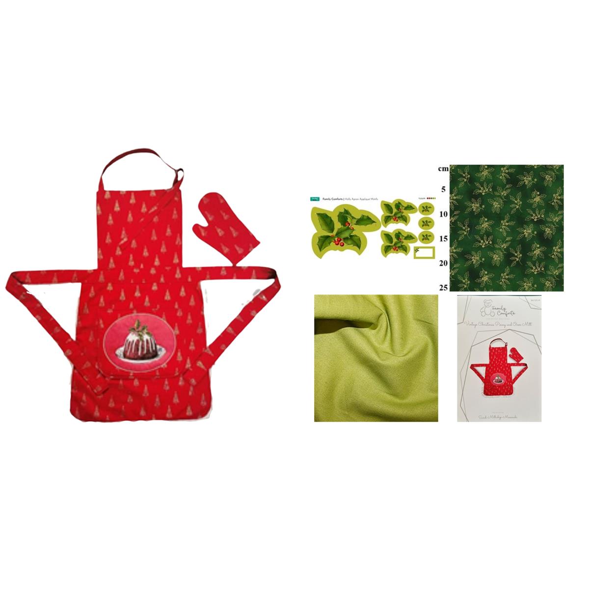 Family Comforts Vintage Christmas Pinny & Oven Mit Holly Green Kit ...