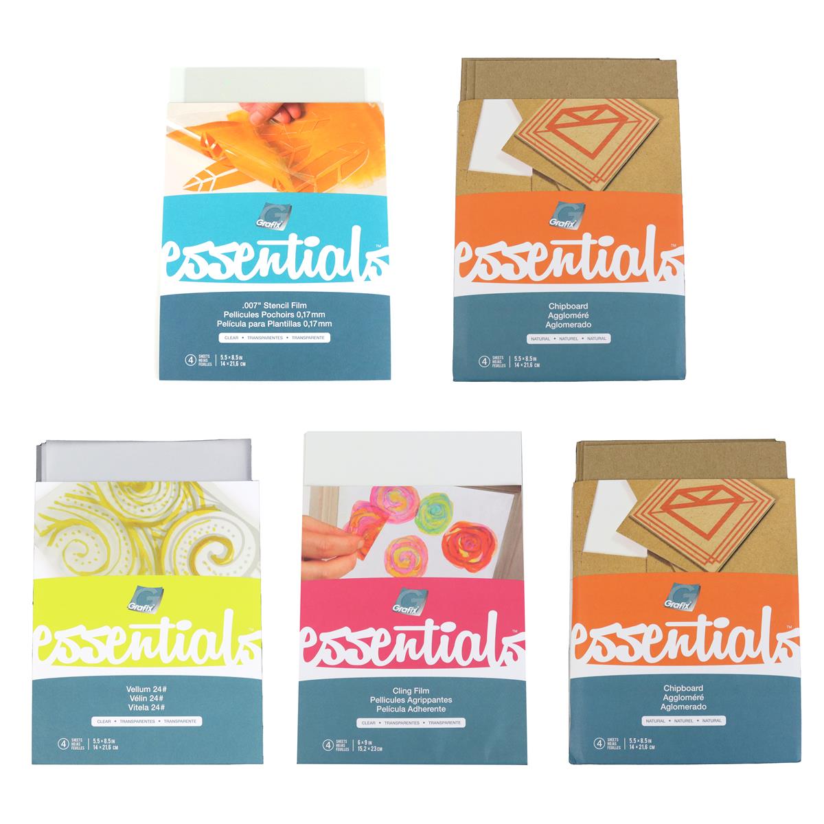 Grafix. Essentials Multi Pack. Chipboard, vellum, clingfilm & stencil film | HobbyMaker