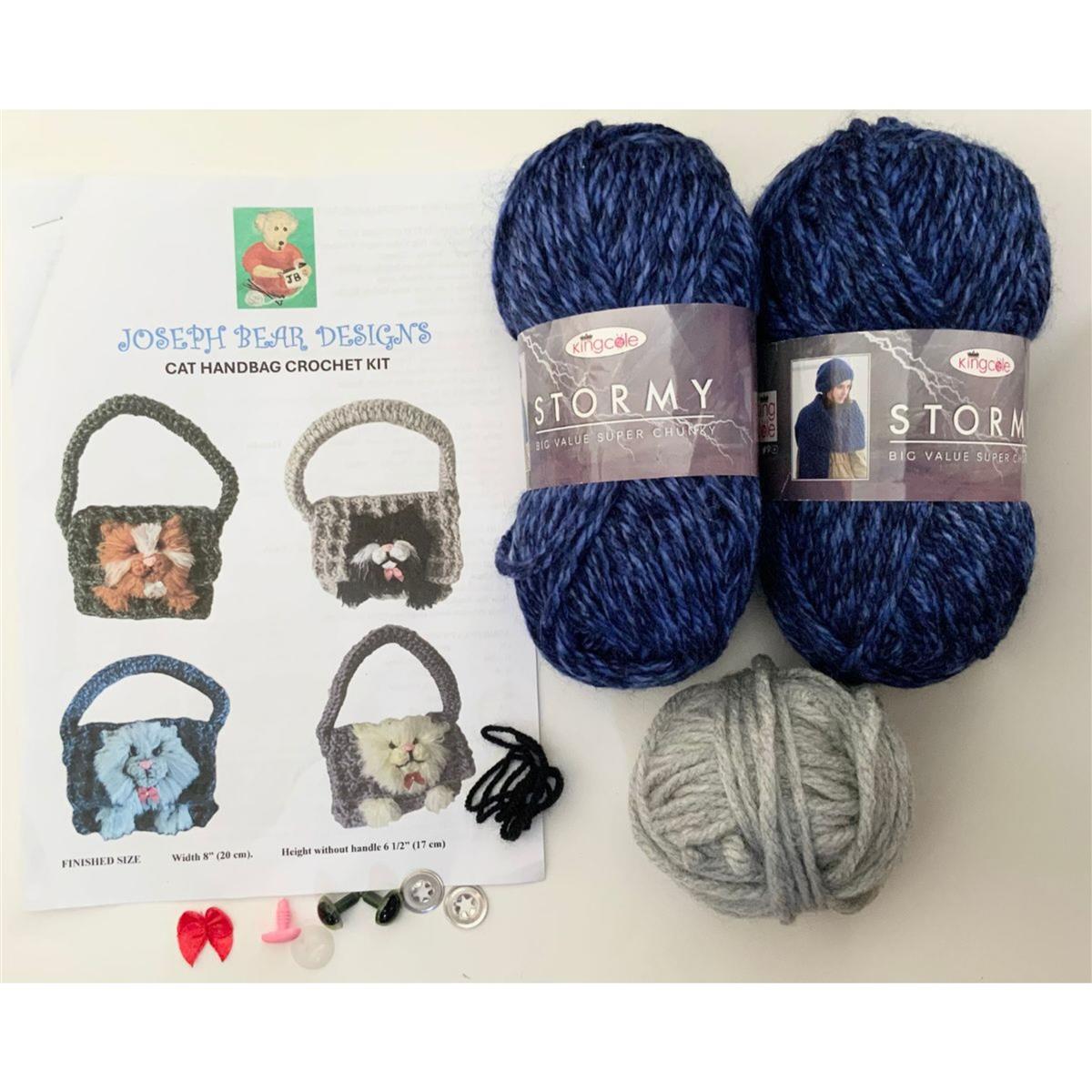 Joseph Bear Designs Waffle Stitch Handbag Blue With Grey Cat Crochet ...