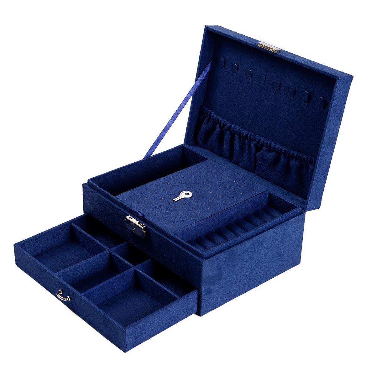 Jewellery Box, Velvet Navy, 23x17x10cm | JewelleryMaker