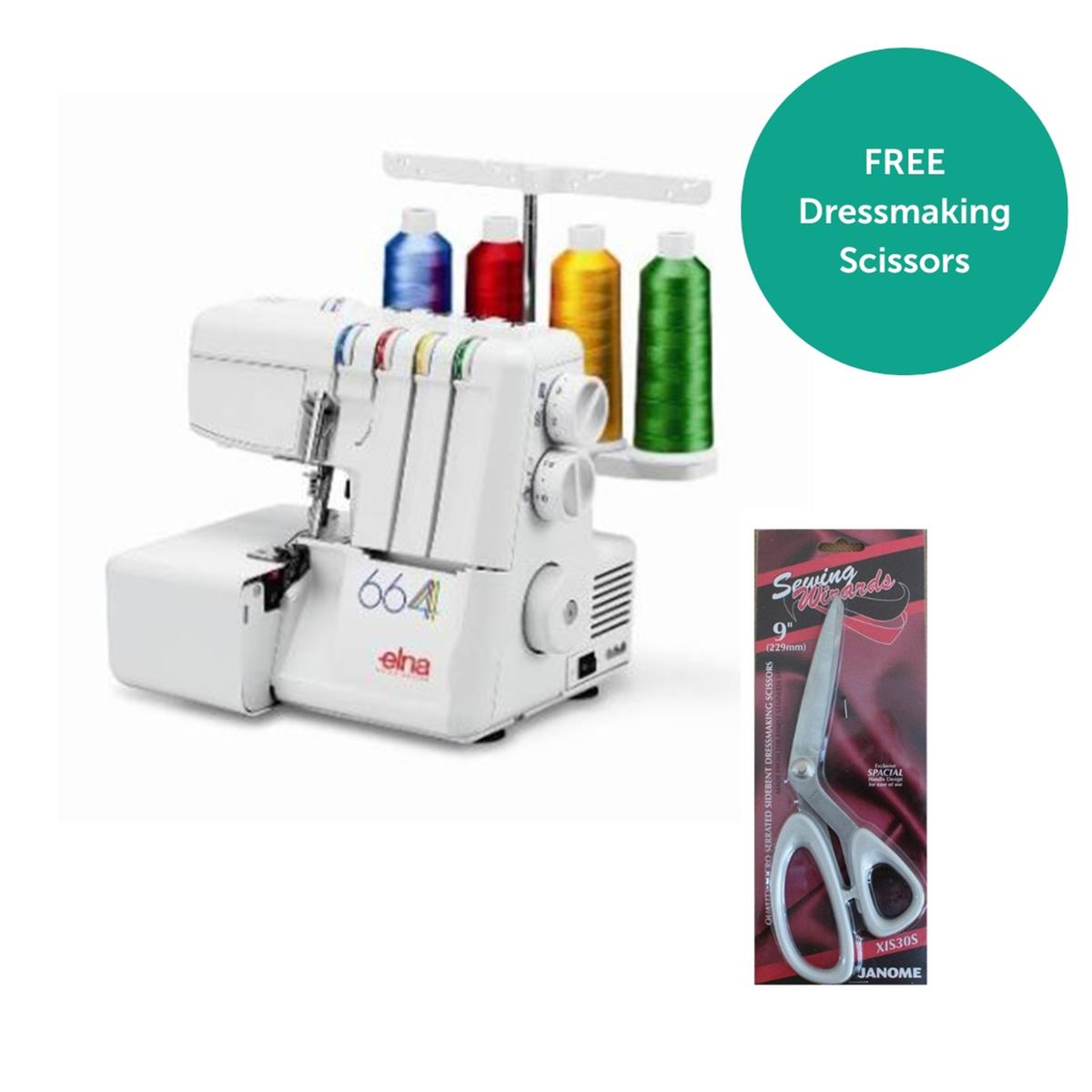 Elna 664 Overlocker with FREE Janome Serrated Dressmaking Shears ...