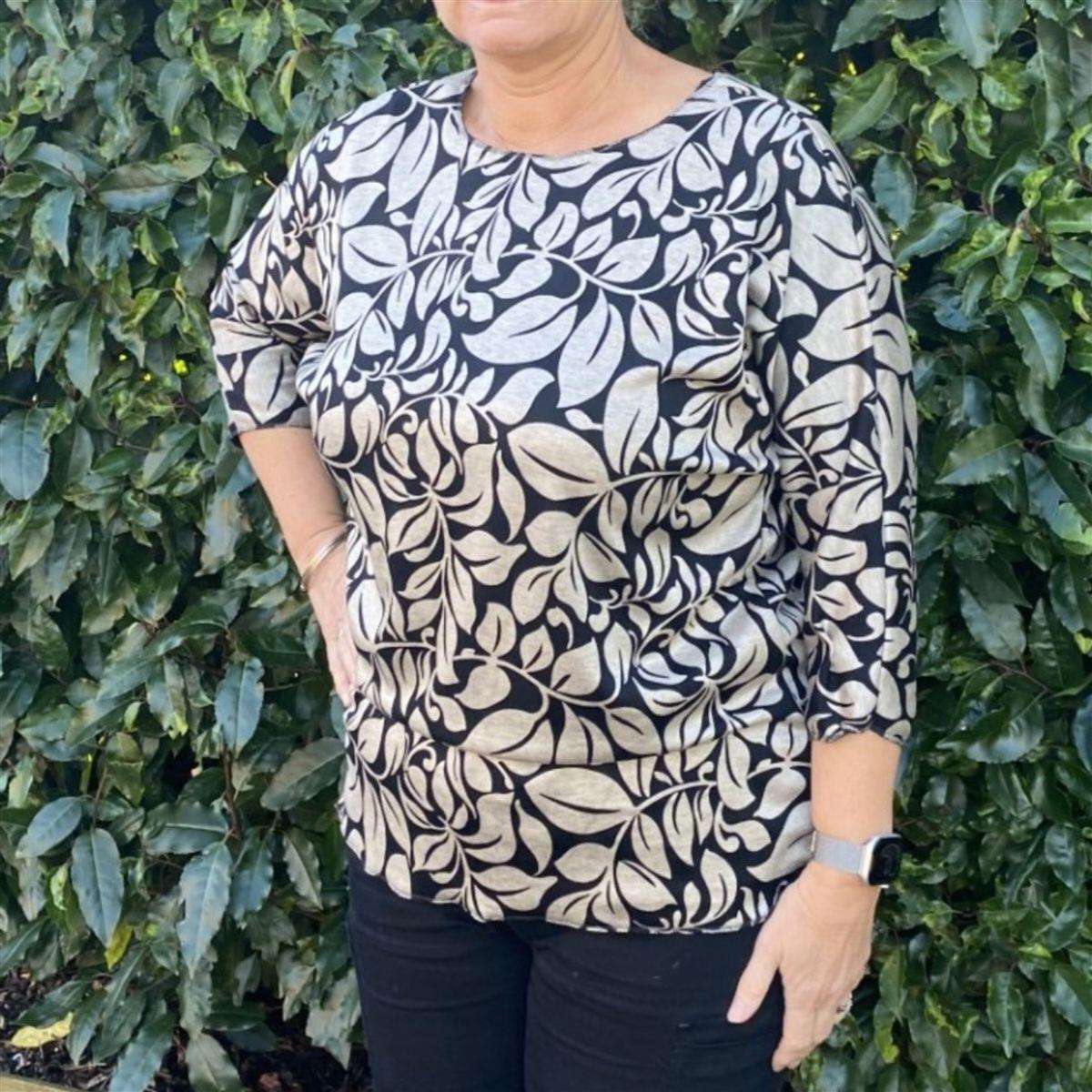 Owl & Sewing Cat Simple Jersey Top Pattern & Fabric - Black & Grey ...