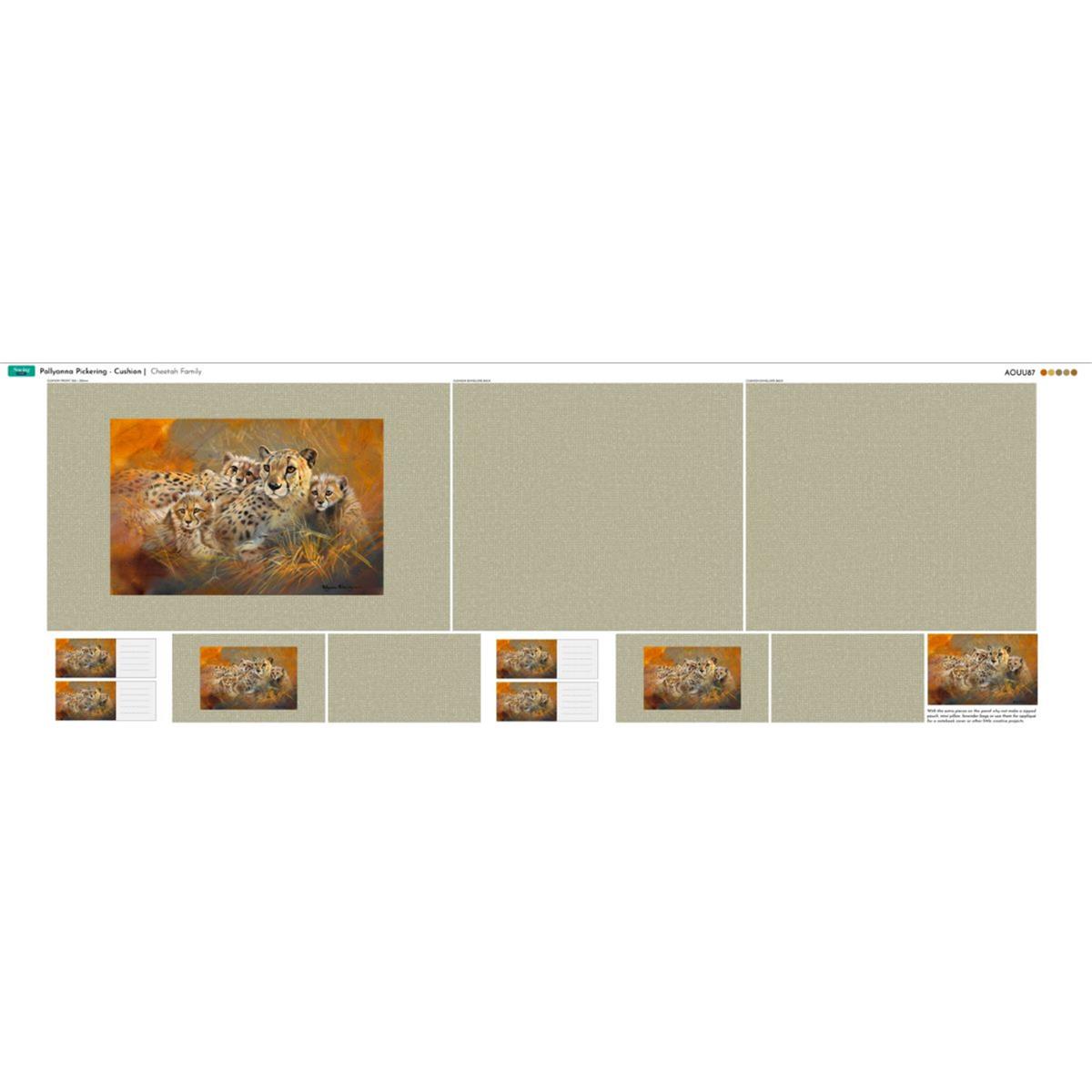 Pollyanna Pickering Cheetah Cushion Fabric Panel 140cm x 47cm ...