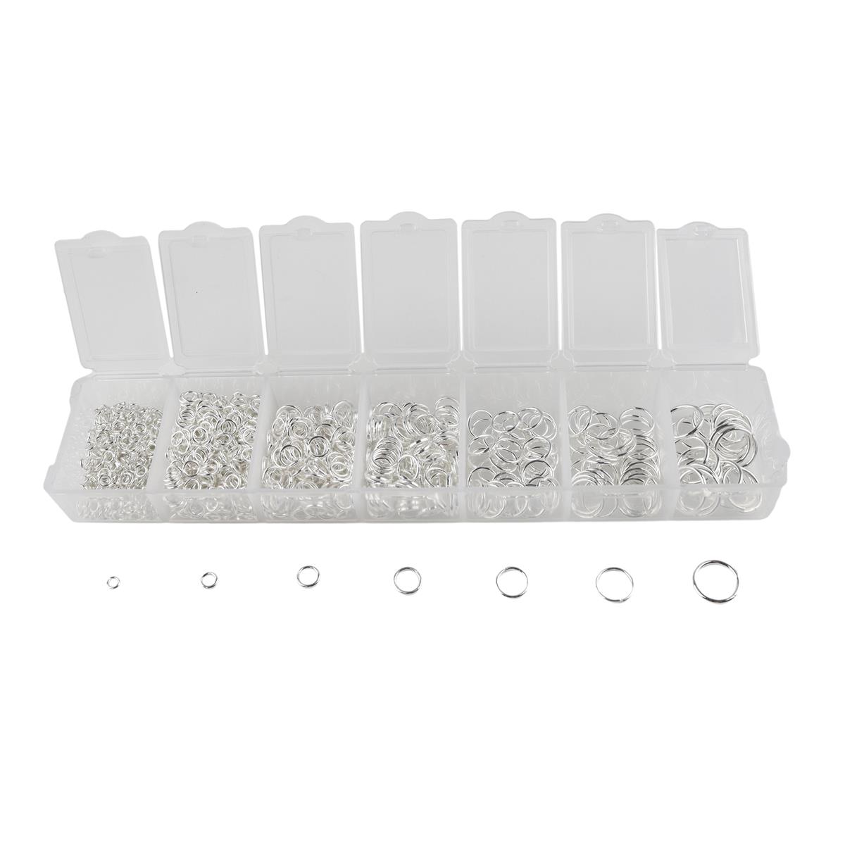 Silver Plated Base Metal Jump Ring Pack including sizes 3mm, 4mm, 5mm ...