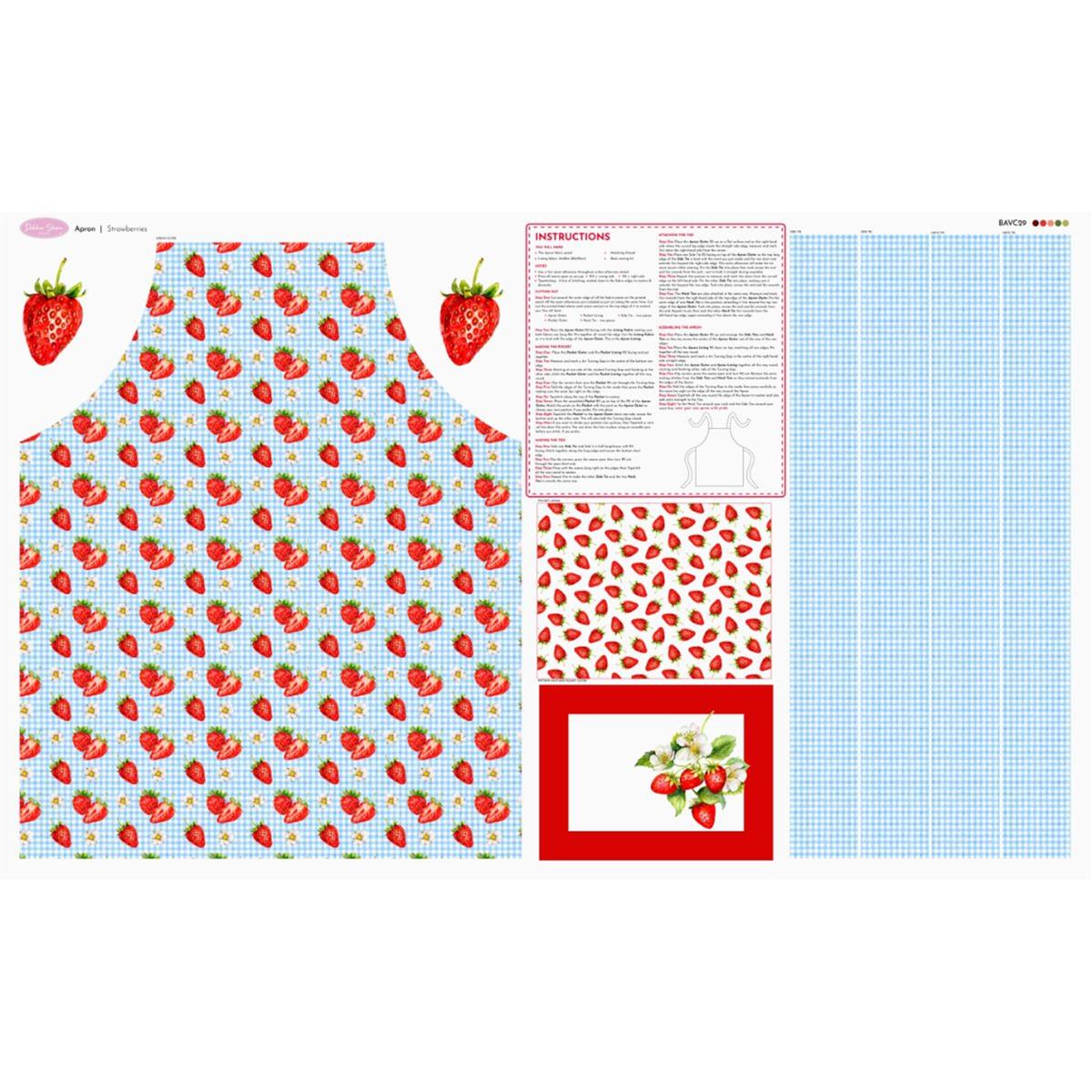 Debbie Shore Apron Strawberries Fabric Panel (140 x 88cm) | SewingStreet