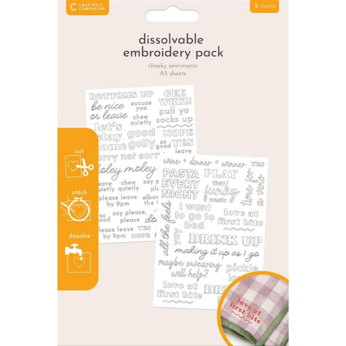 Crafter's Companion Dissolvable Embroidery Cheeky Sentiments 2 Pack ...