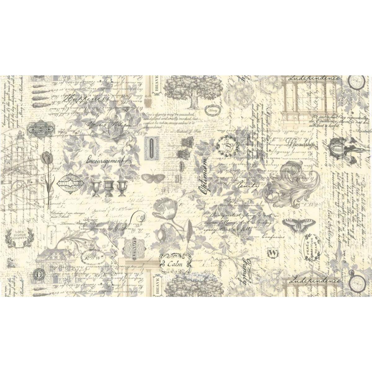 Moda Etchings Roses Parchment Roses & Script Canvas Fabric 0.5m ...