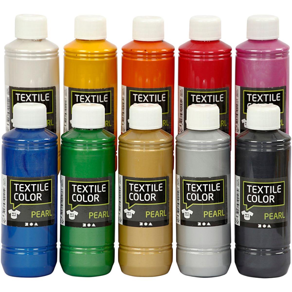 Textile Color Paint, assorted colours, mother of pearl, 10x250 ml/ 1 ...