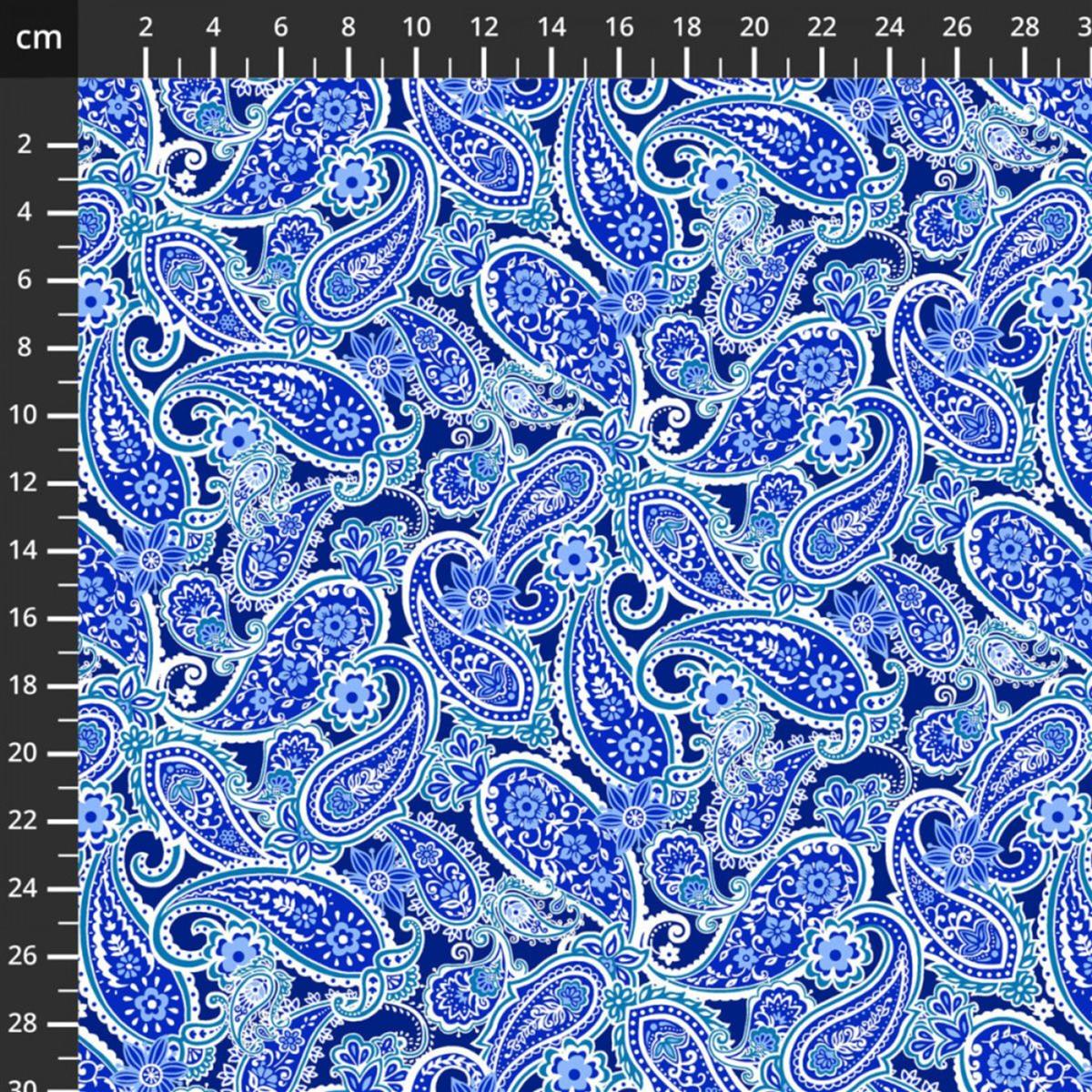 Henry Glass Blueprints Collection Paisley Royal Fabric 0.5m | SewingStreet