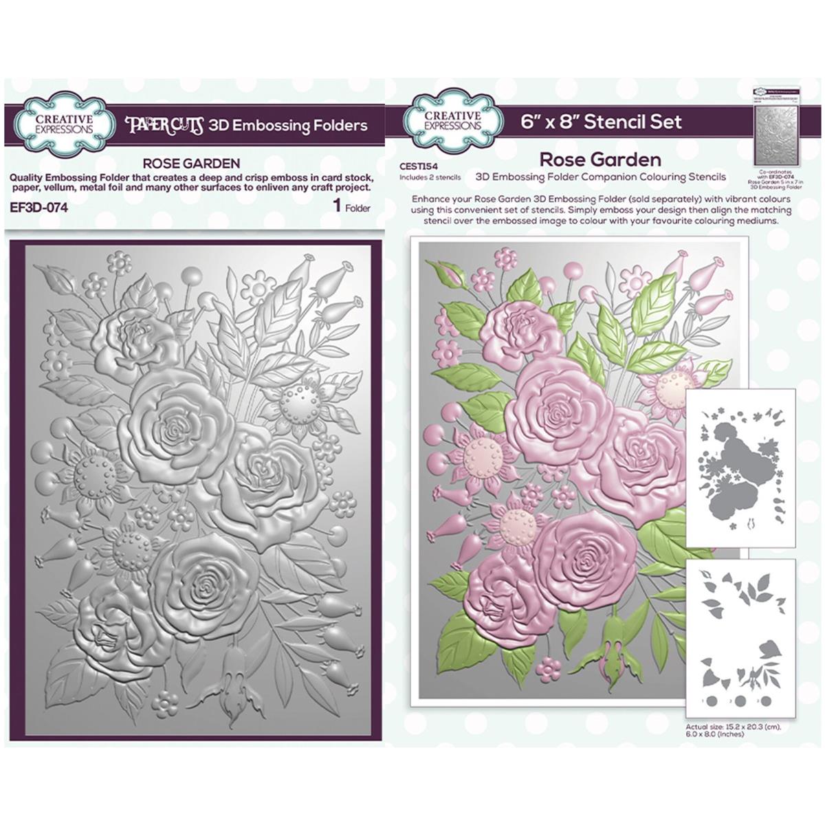 NEW Creative Expressions 3D Embossing Folder and companion Stencil set - Rose Garden | HobbyMaker
