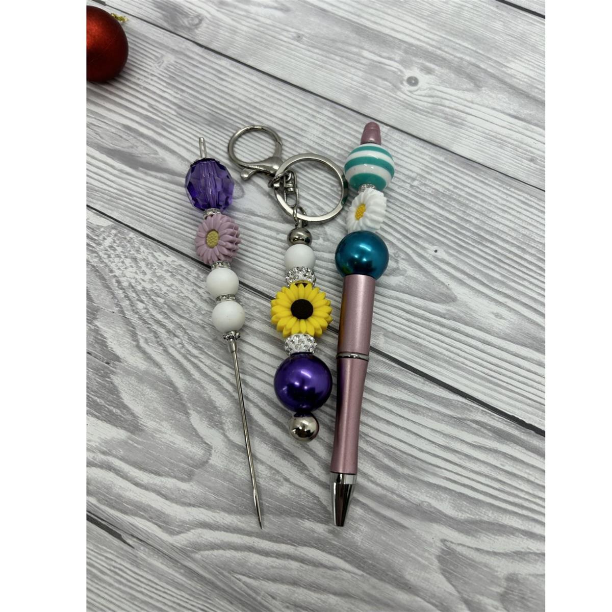 Glitzcraft- Floral Pen, Pokey Tool and Keychain- Purples and Teals | HobbyMaker
