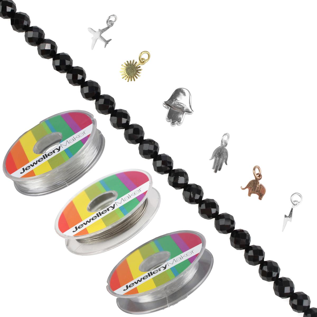 Black Spinel, 925 Sterling Silver Hamsa Hand Spacer Bead & Charm ...