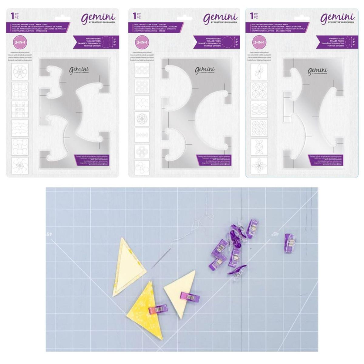3 x Gemini Quilting Pattern Guides & Free Threaders 10pc Quilting Clips | SewingStreet