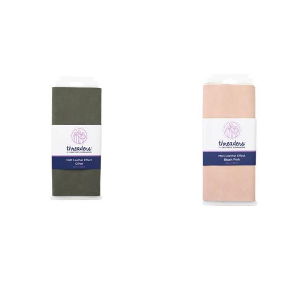 Threaders - Matt Leather Effect Fabric - Olive & Blush Pink | SewingStreet
