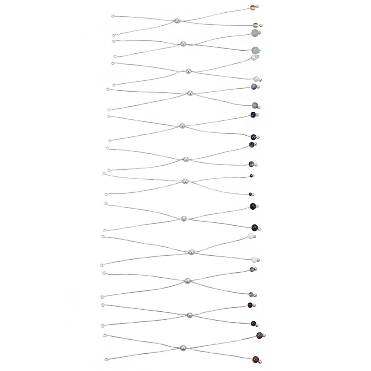 925 Sterling Silver 12 Pcs Slider Bracelet Chains with 19.95cts Multi ...