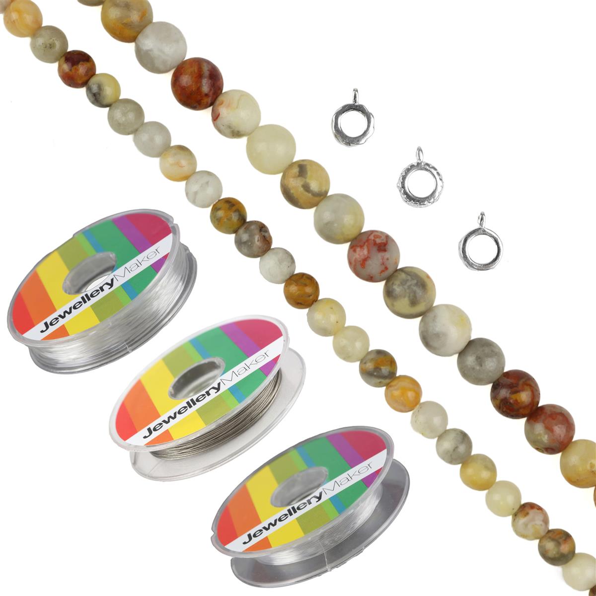 925 Sterling Silver Carrier Beads & Natural Crazy Lace Agate Project ...