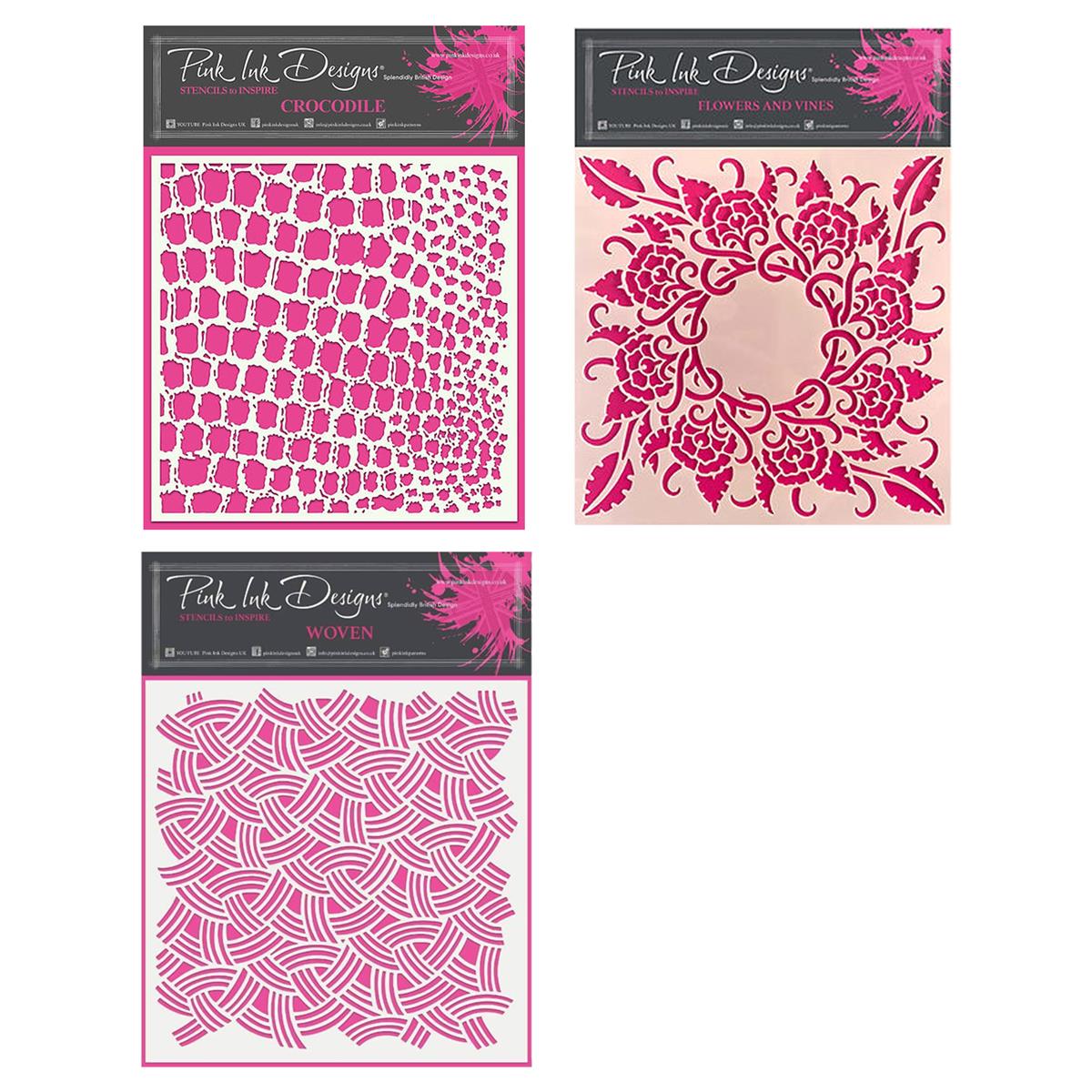 Pink Ink Designs 7 in x 7 in Stencils - Set of 3 | HobbyMaker