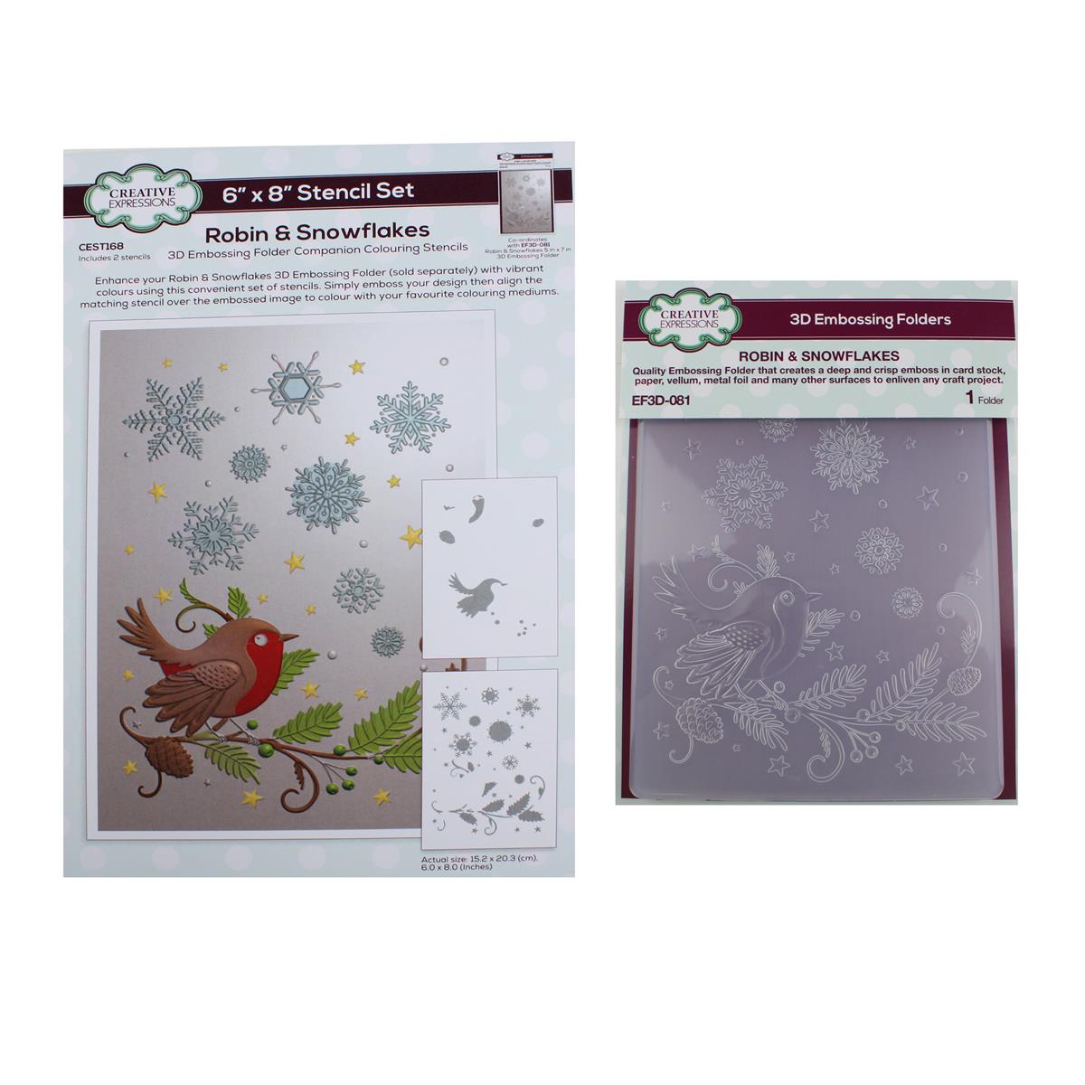 Creative Expressions 3D Embossing Folder and companion Stencil set - Robin & Snowflakes | HobbyMaker