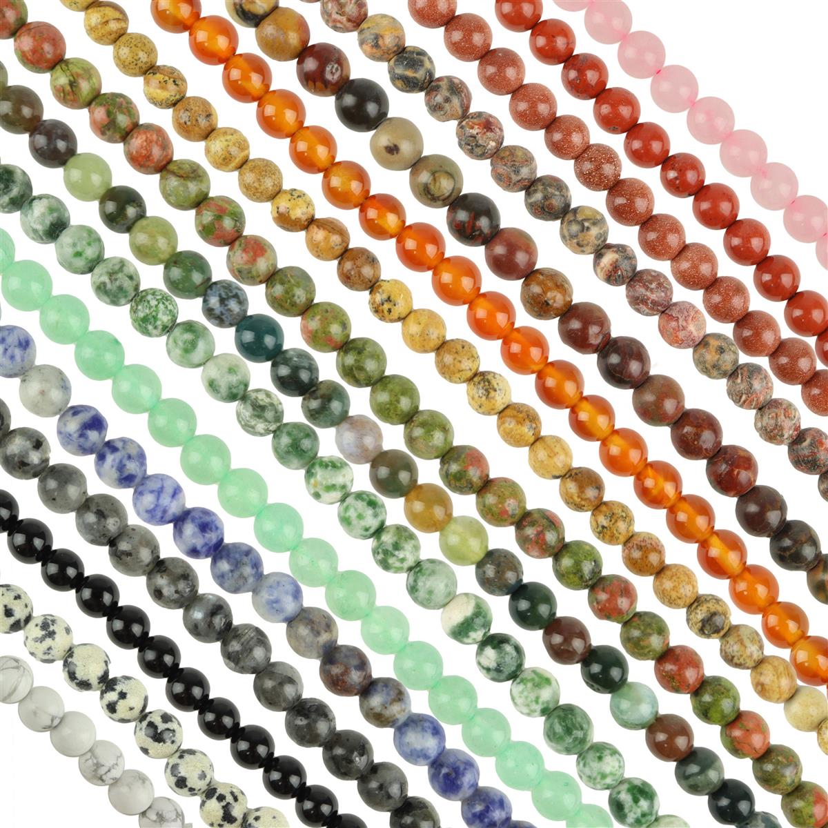 1,765cts Assorted Gemstones Plain Rounds Approx 6mm Set of 16, 38cm ...