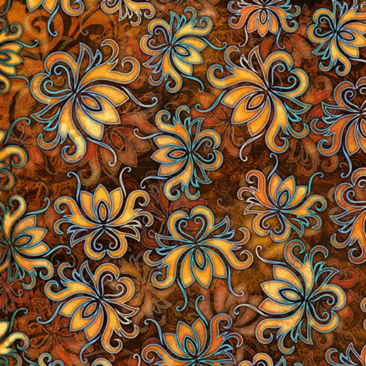 Dan Morris Serenity Collection Floral Scroll Rust Fabric 0.5m ...