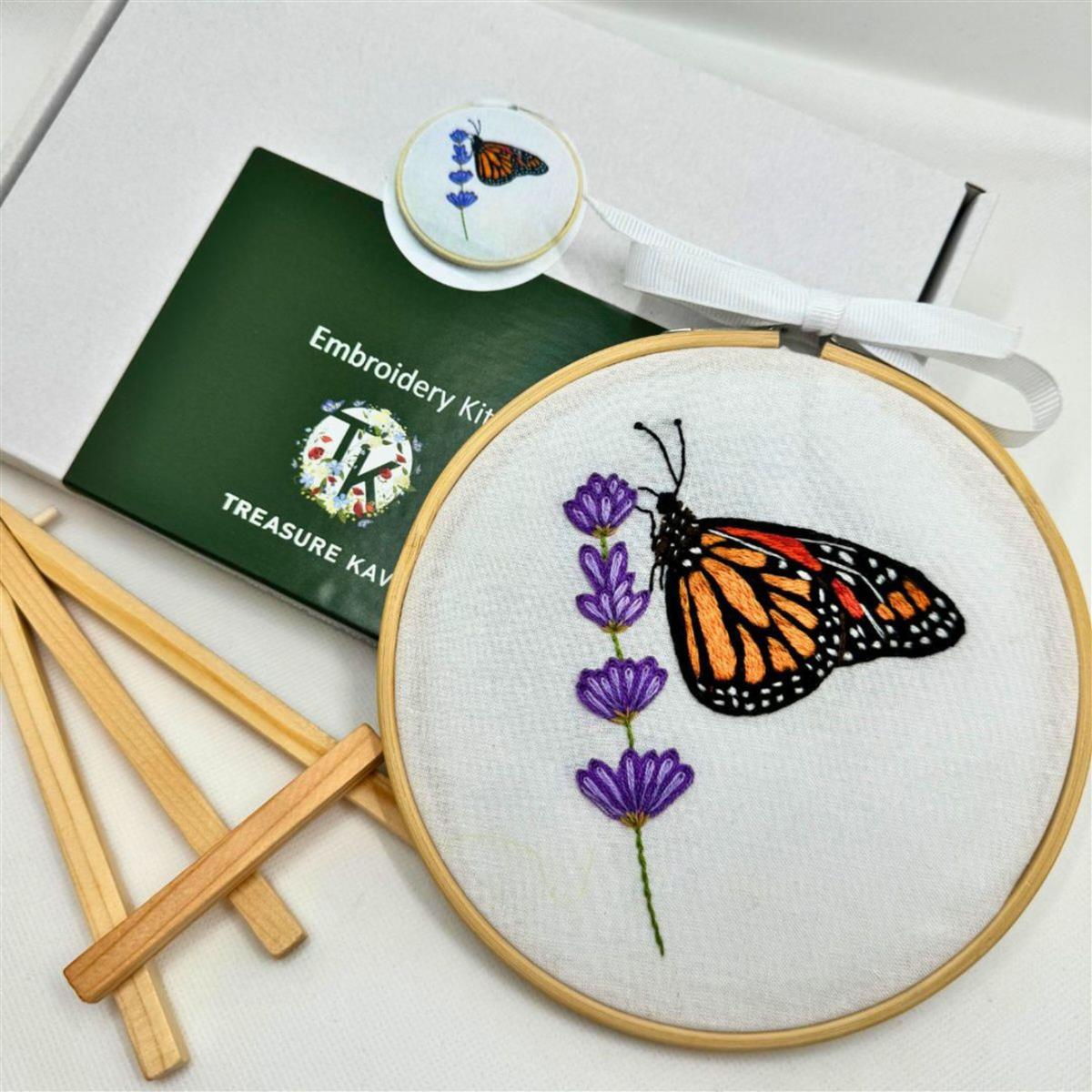 Treasure Kave Monarch and Lavender Embroidery Kit with Easel | SewingStreet