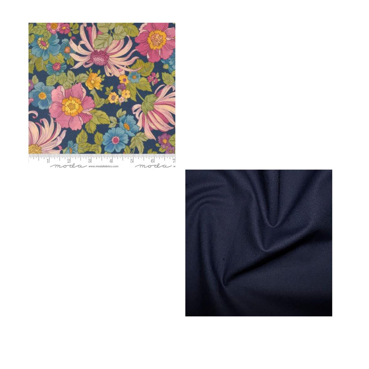 Moda Chelsea Garden Lawn Floral & Navy Fabric Bundle (1m) | SewingStreet