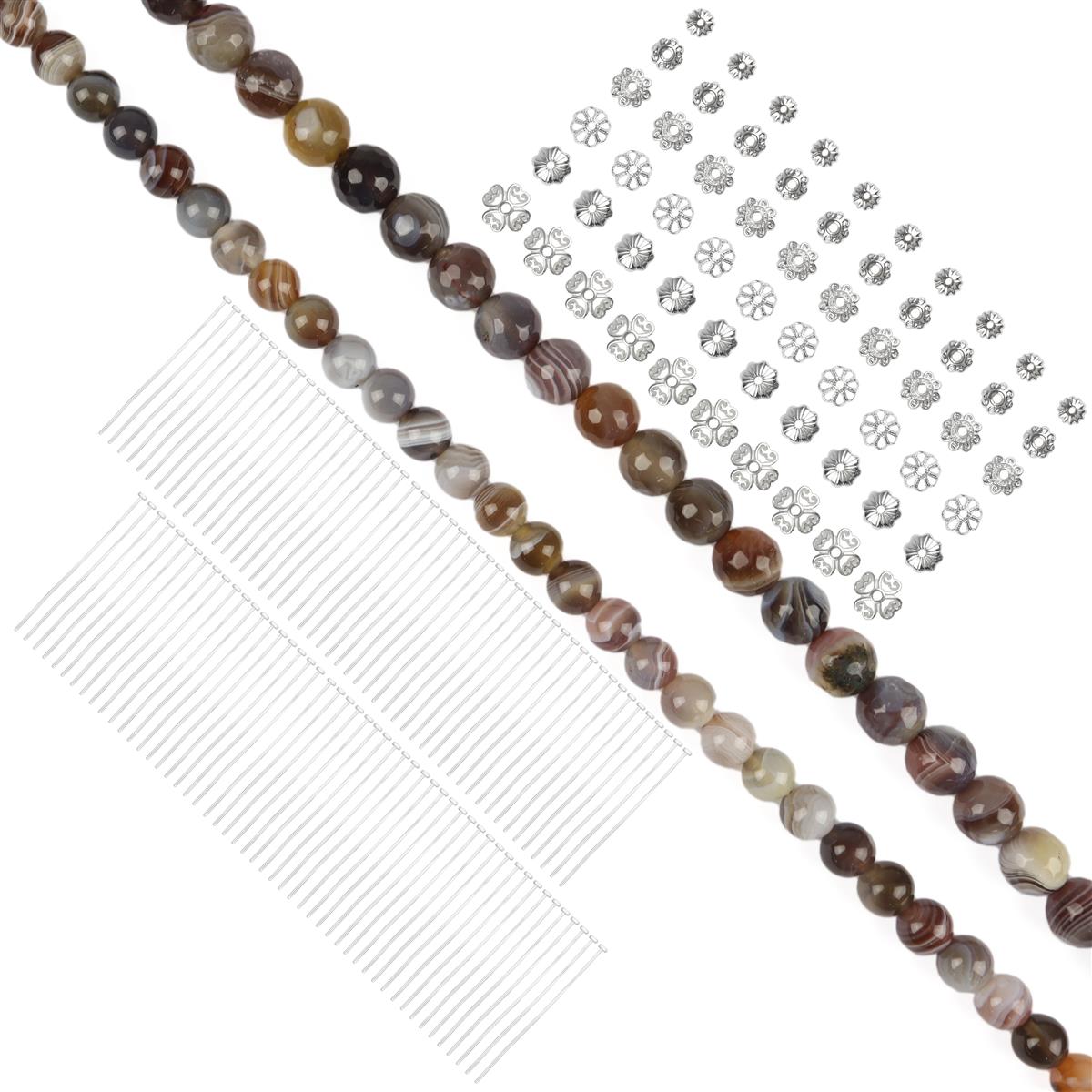 Botswana Agate 8mm & 10mm Silver Plated Base Metal Headpin & Bead Cap ...