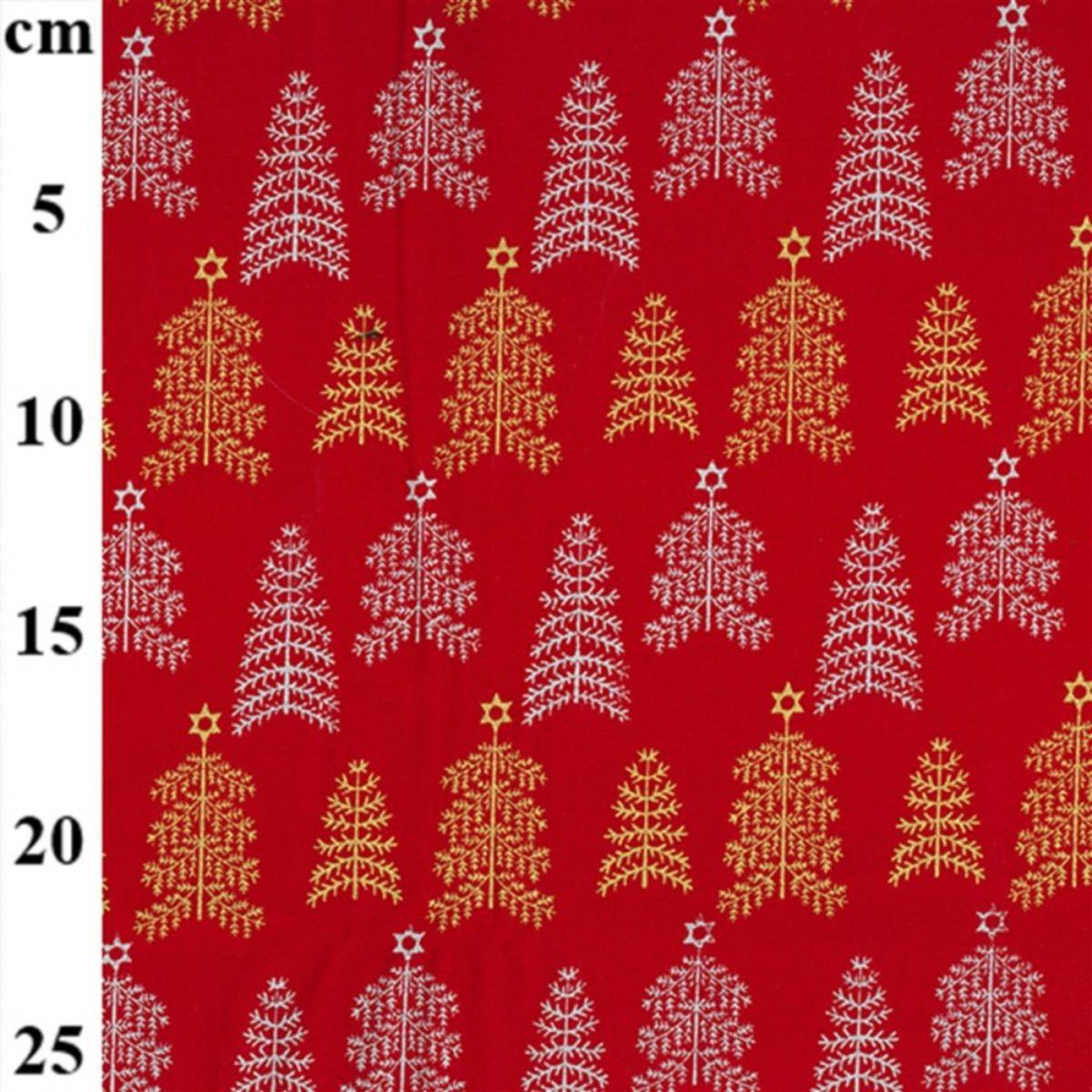 Christmas Trees Metallic Red Fabric 0.5m | SewingStreet