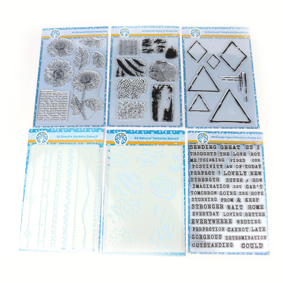 Mixed Media Natural Textures. Complete Collection, 15 Stencils & 72 Stamps | HobbyMaker