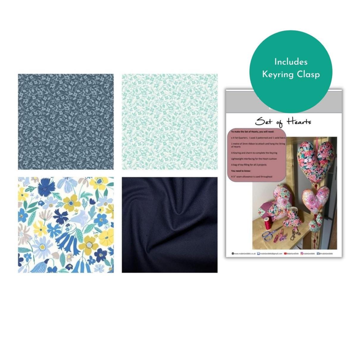 Debbie Harris Designs Blue Trio Hearts Kit: Instructions, Clasp & FQ ...