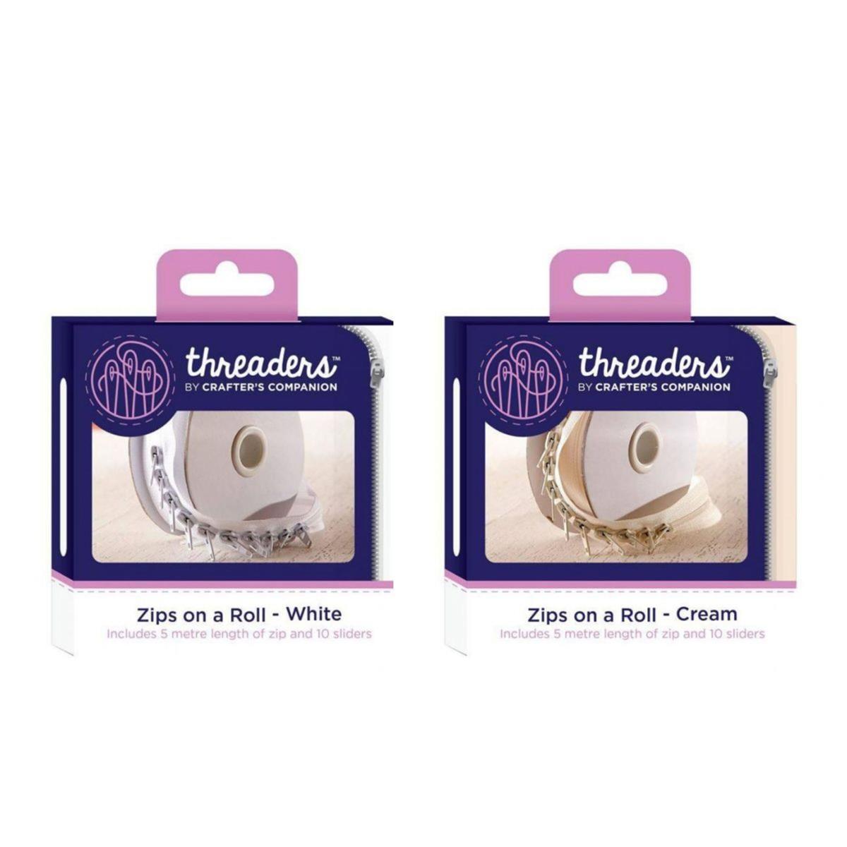 Threaders Zips on a Roll Collection White & Cream (2 x 5m Rolls) Size 3 ...