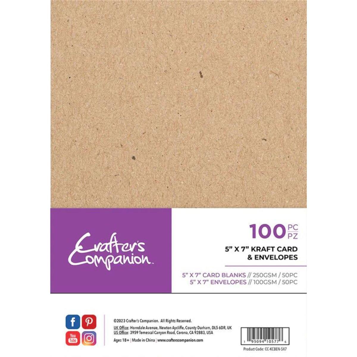 Crafter's Companion - 5x7 Kraft Card & Envelopes 100pc | HobbyMaker