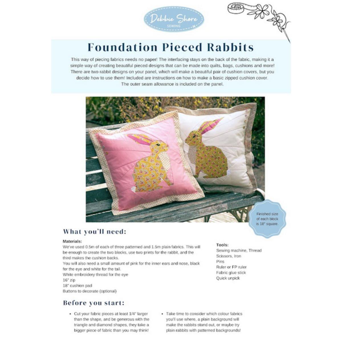 Debbie Shore Foundation Piecing Panel and Instructions - 2 Rabbits ...