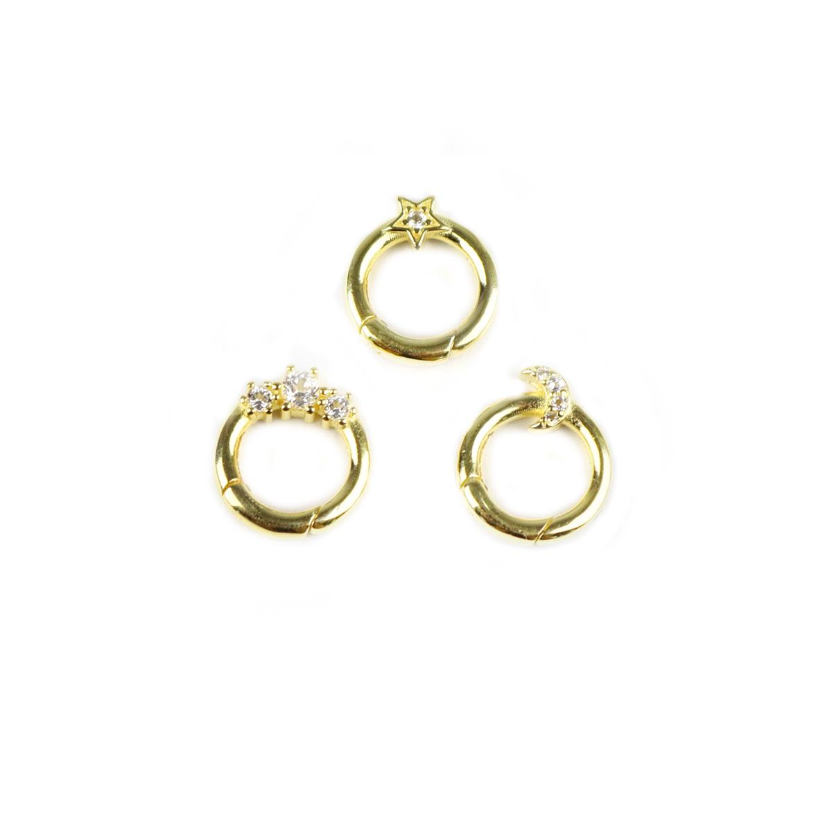 Gold 925 Sterling Silver Moon, Star and Three Studs Open hinged Jump ...