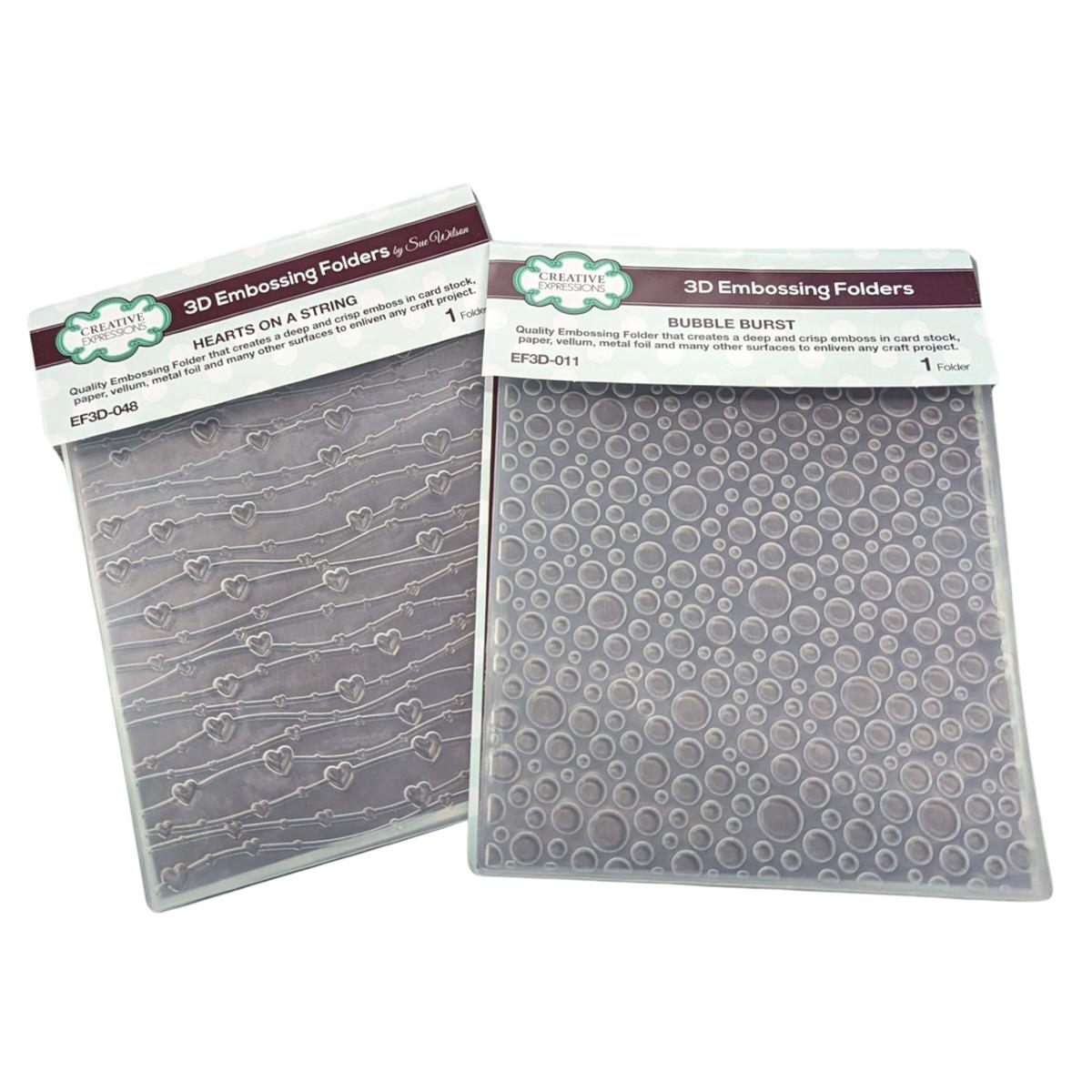 Creative Expressions 3D Embossing Folders - Set of 2, Bubble & Hearts ...
