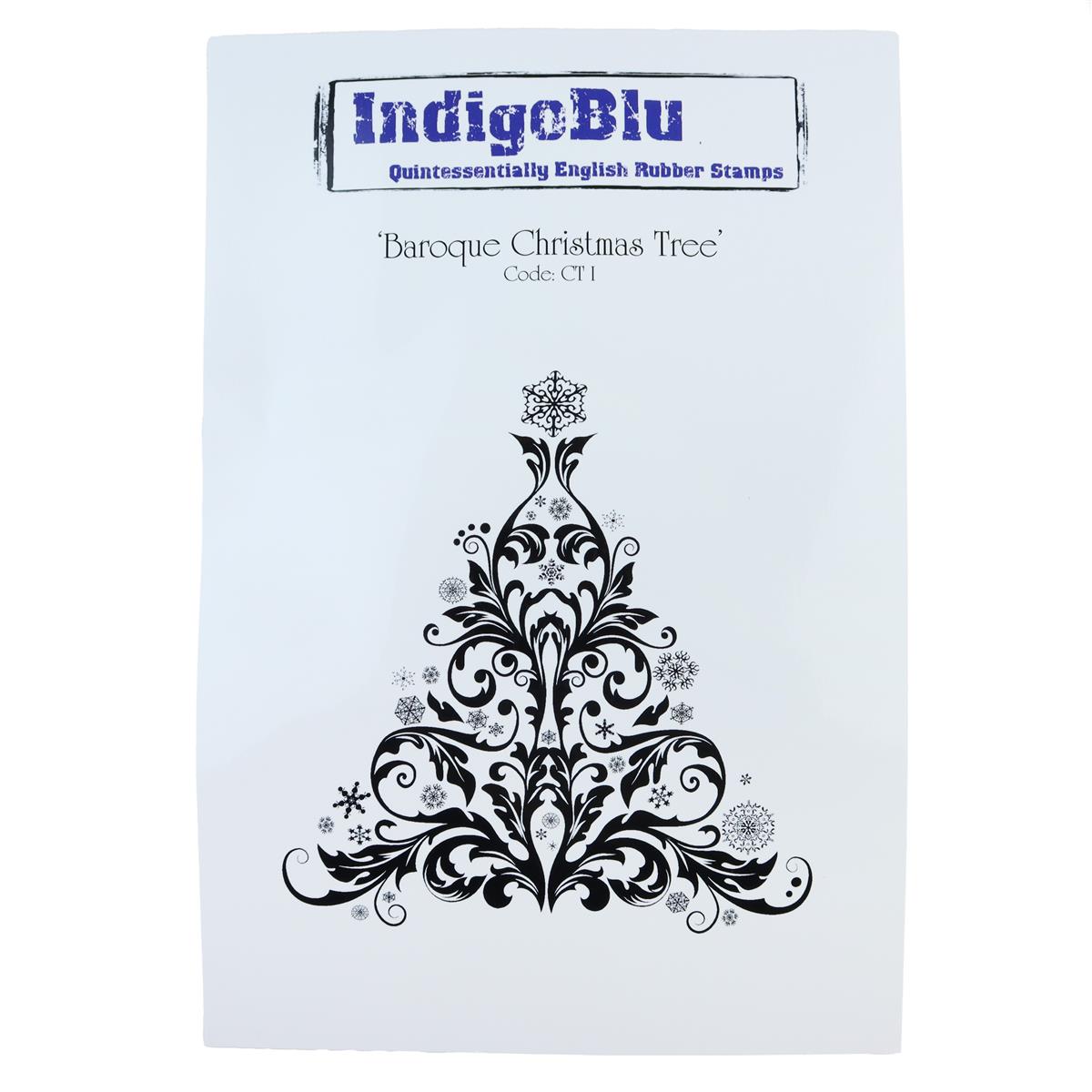IndigoBlu Baroque Christmas Tree A6 Red Rubber Stamp | HobbyMaker
