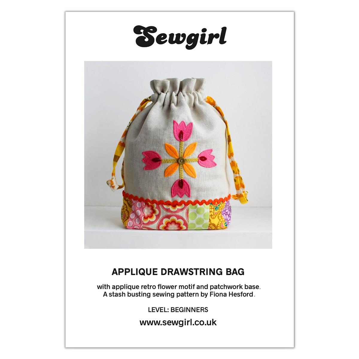 Sew Girl Appliqué Drawstring Bag Pattern | SewingStreet