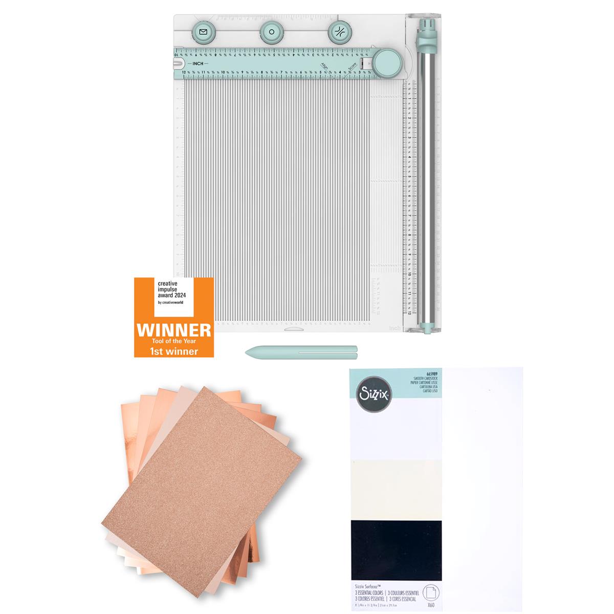 Sizzix Scoring Board & Trimmer Essentials Bundle including 110 Sheets ...