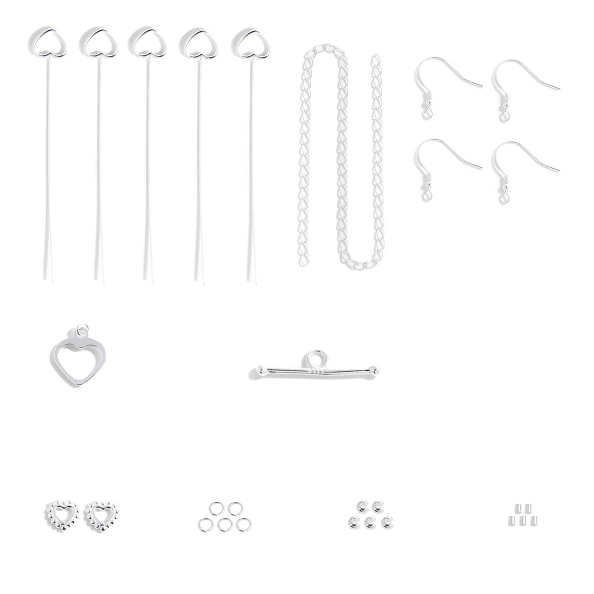 925 Sterling Silver Heart Findings Pack, 26pcs | JewelleryMaker
