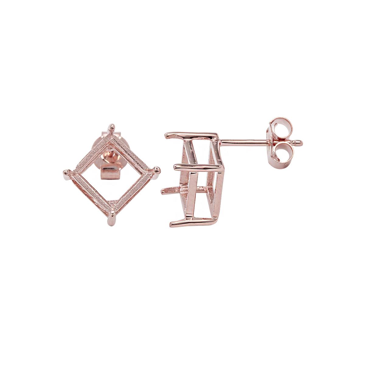 Rose Gold Plated 925 Sterling Silver Square Earring Mounts (To fit 8mm ...