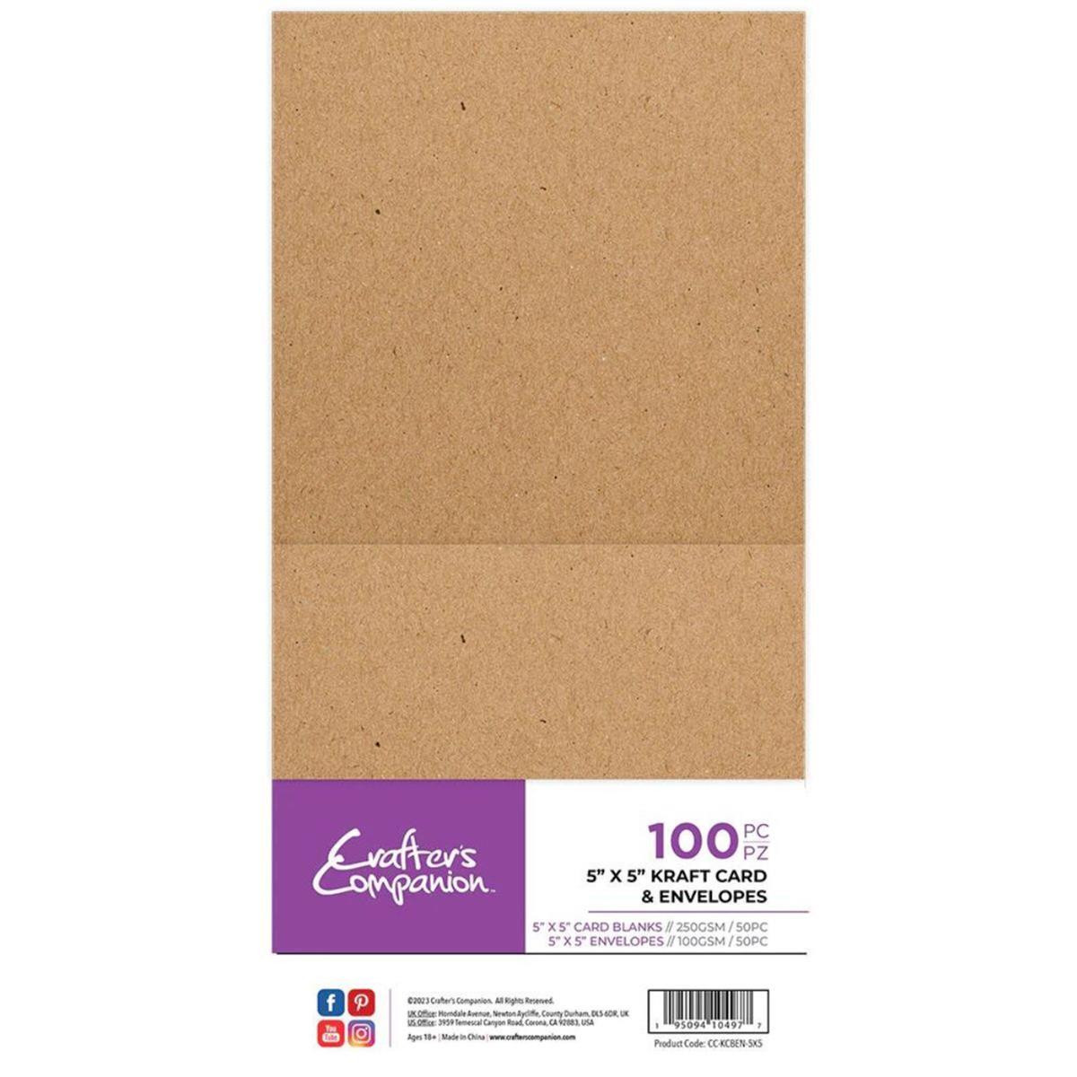 Crafter's Companion - 5x5 Kraft Card & Envelopes 100pc | HobbyMaker