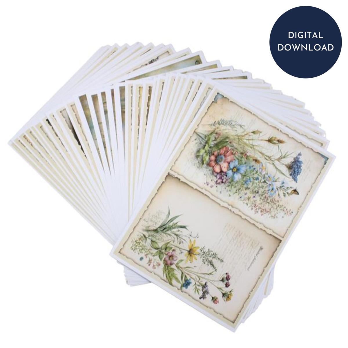 Emlems - Craft Papers, Vintage Floral Papers - Digital Download ...