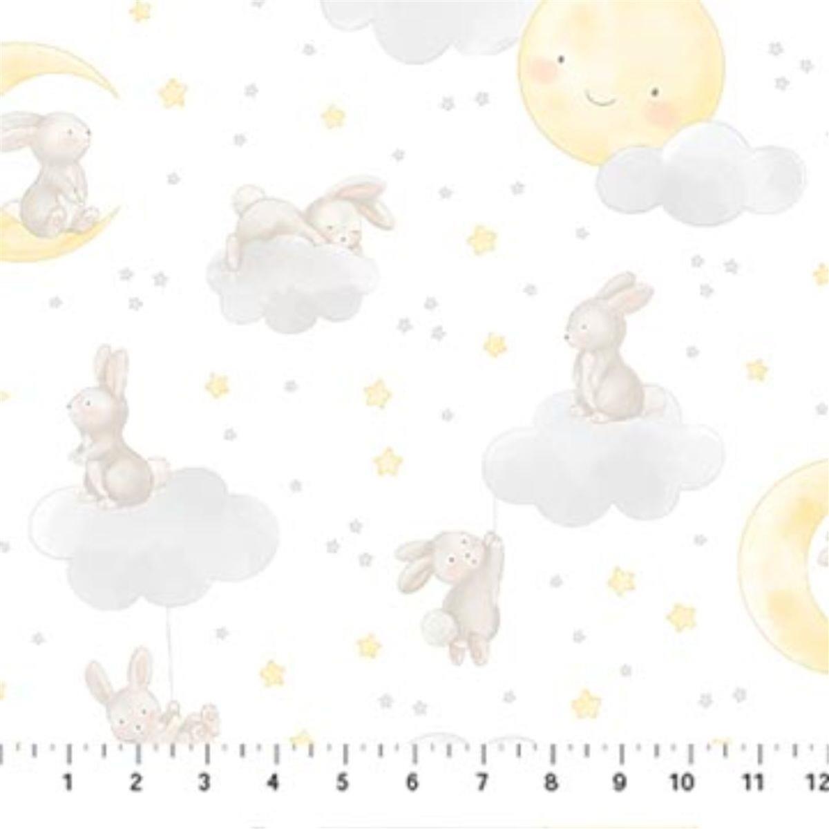 Snuggle Bunny Collection Floating Bunnies White Flannel Fabric 0.5m ...