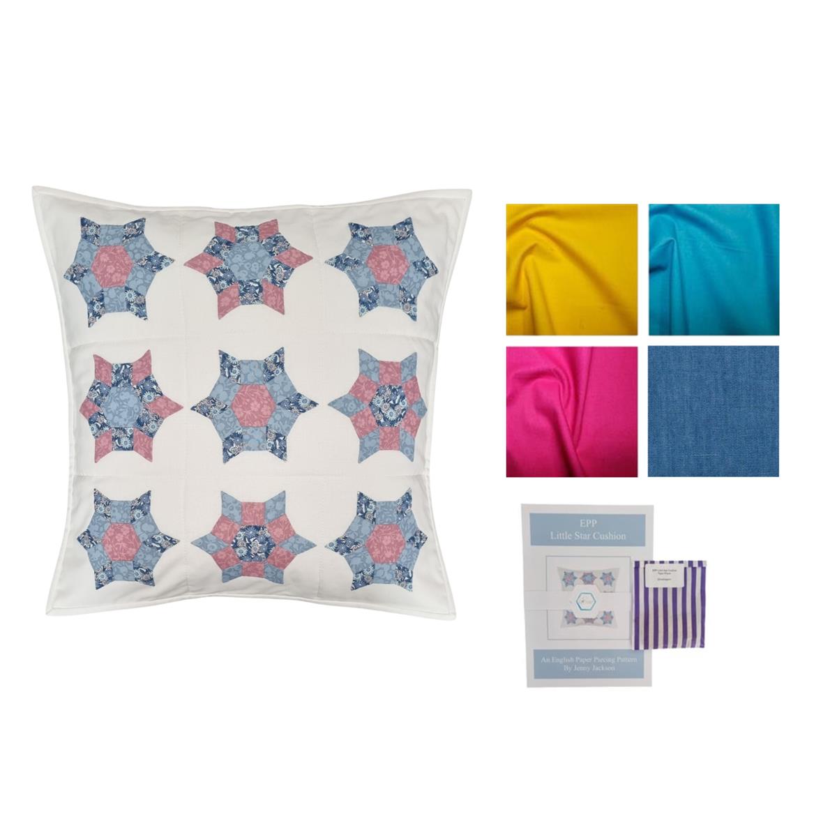 Jenny Jackson Corn Yellow, Pomegranate & Peacock EPP Cushion Kit: Pattern & Paper Pieces ...