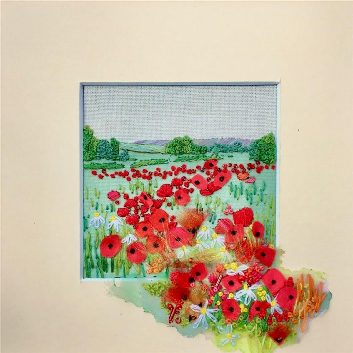 Rowandean Embroidery Poppies In A Field Kit | SewingStreet