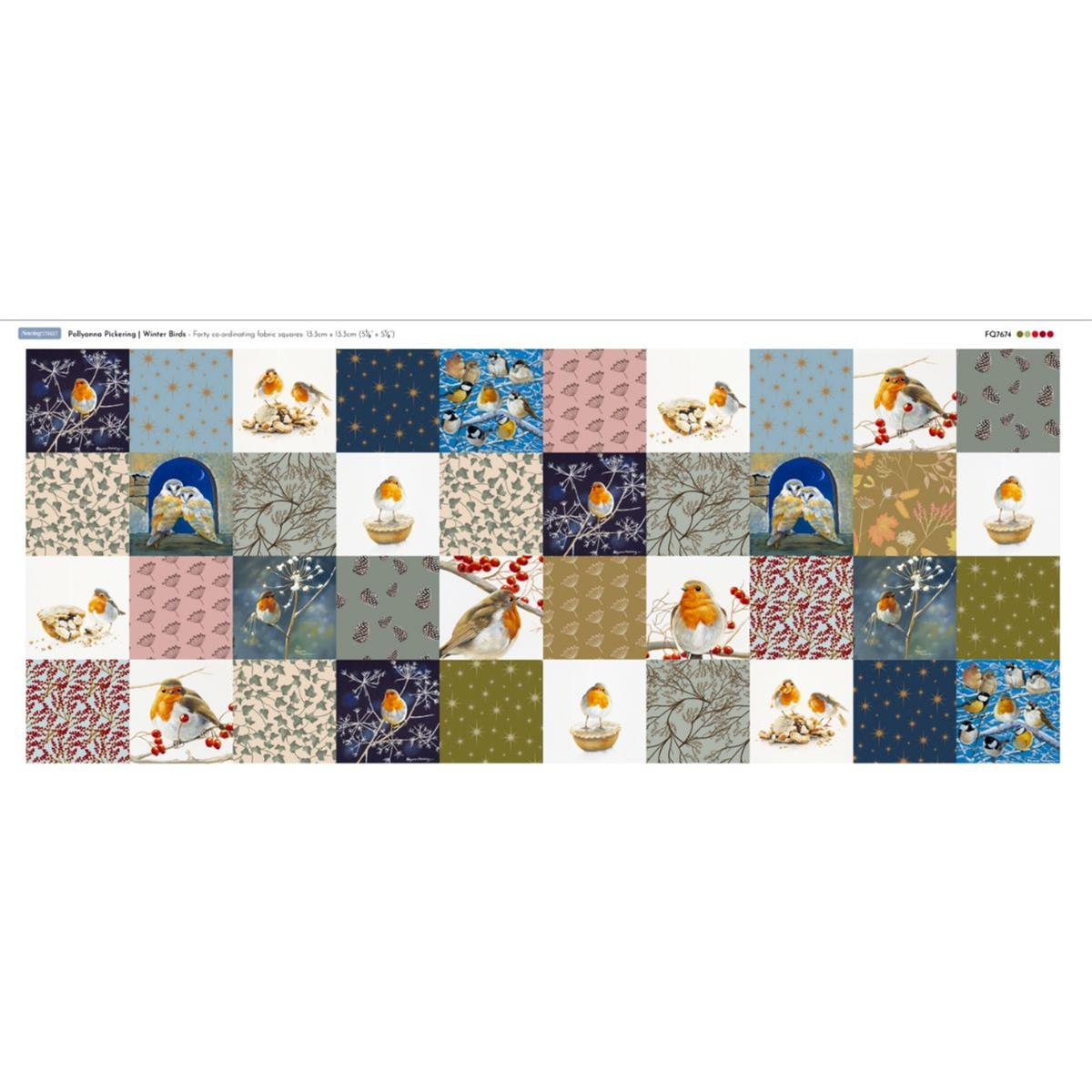 Pollyanna Pickering Winter Birds 40x 5 Squares Fabric Panel (140 x 59cm ...