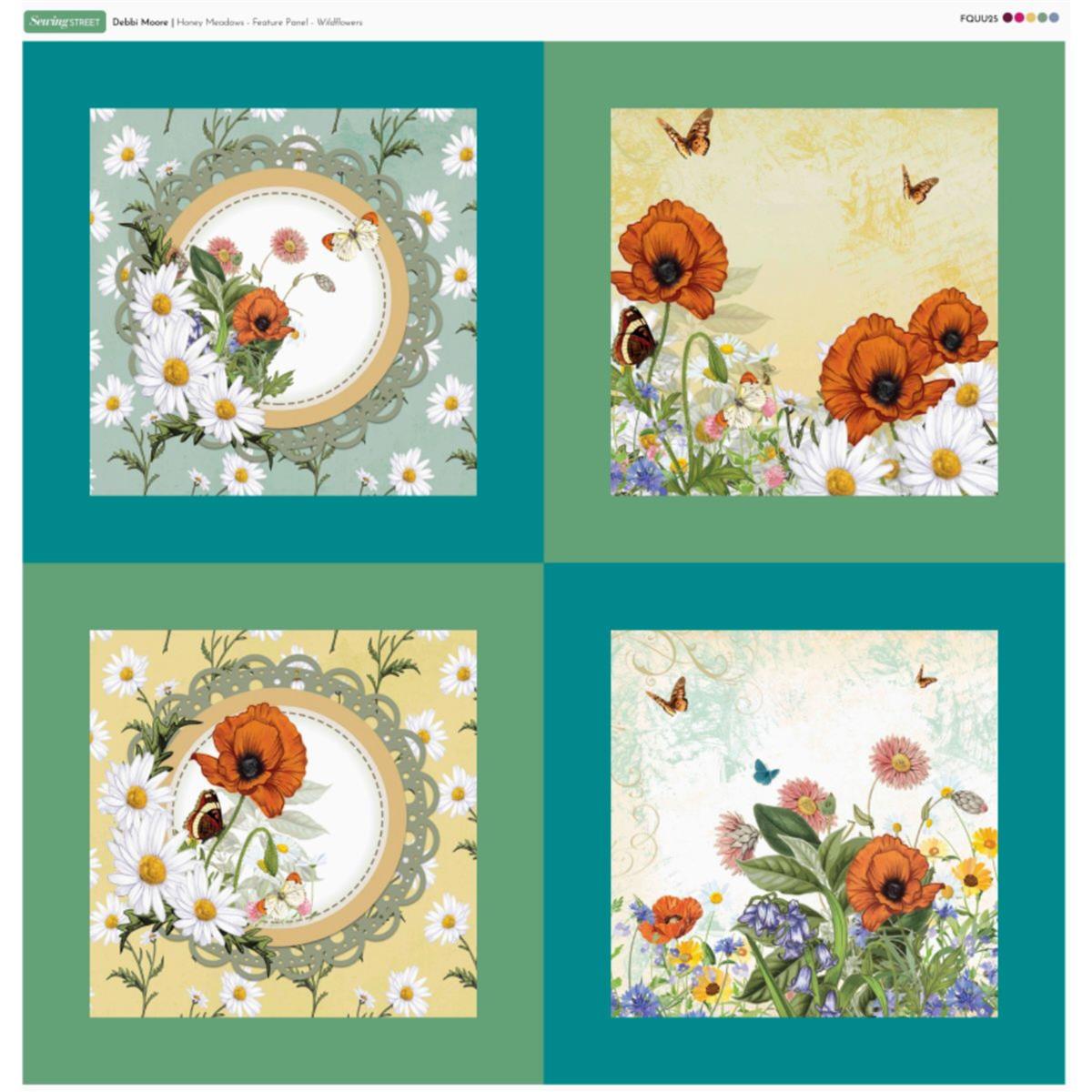 Debbi Moore Designs Honey Meadow Feature Panel Wildflowers Fabric Panel (70 x 74cm) | SewingStreet