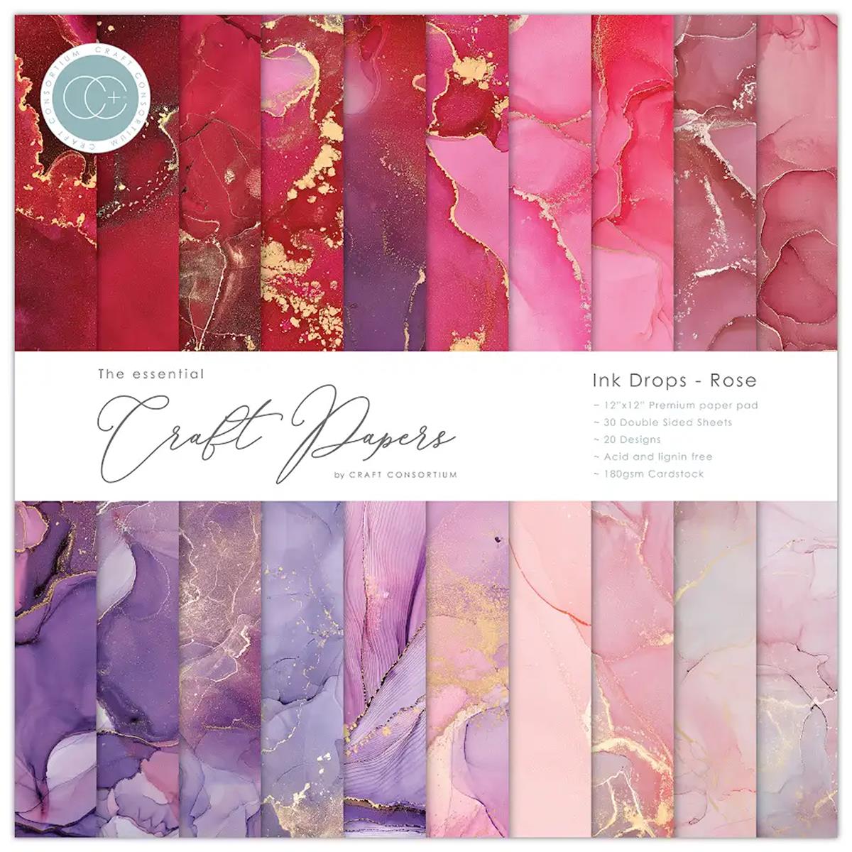 Craft Consortium - The Essentials Ink Drops - Rose Paper Pad - 12x12 ...