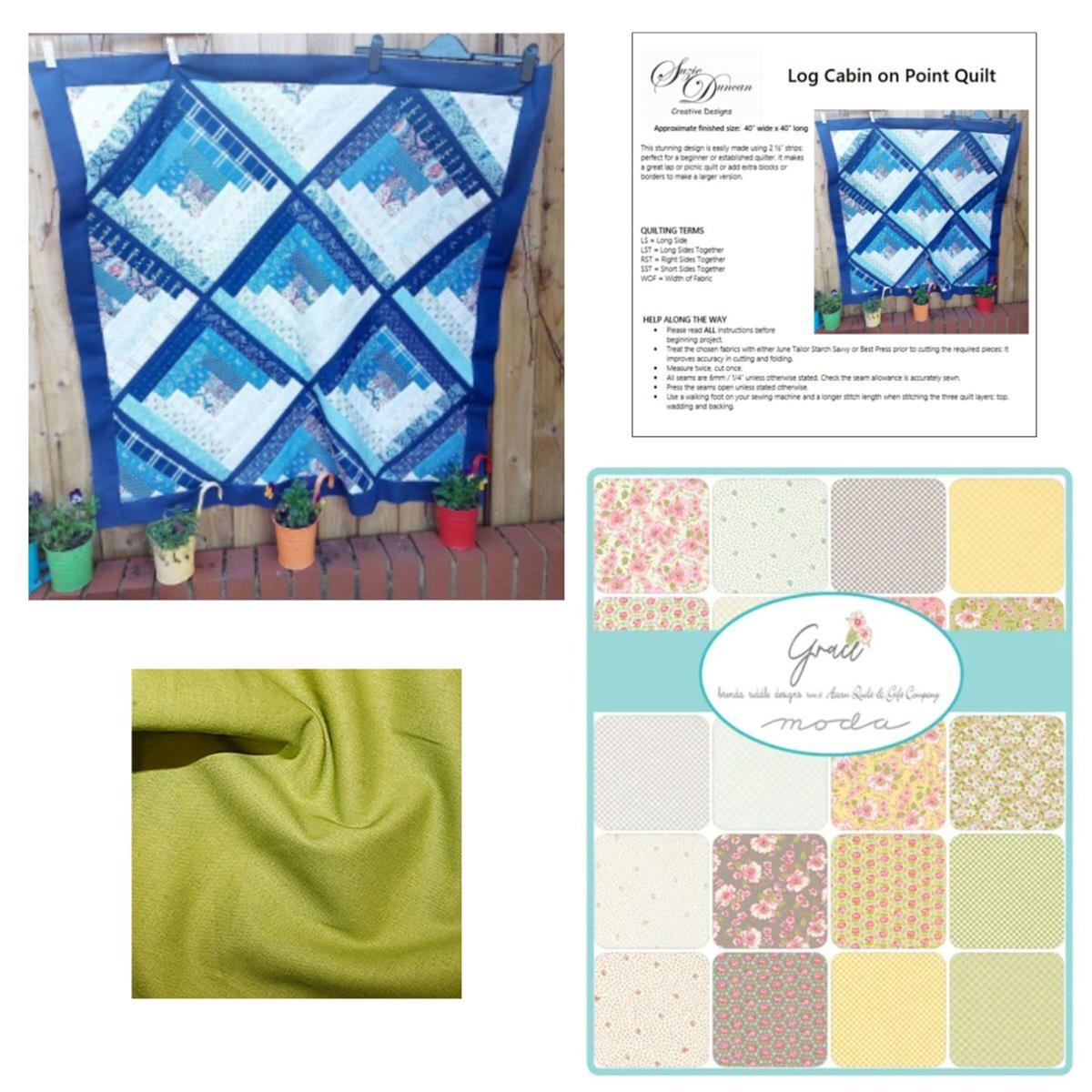 Suzie Duncan's Moda Grace Chartreuse Log Cabin Quilt Kit: Instructions, Fabric (1m) & 2.5 Design ...