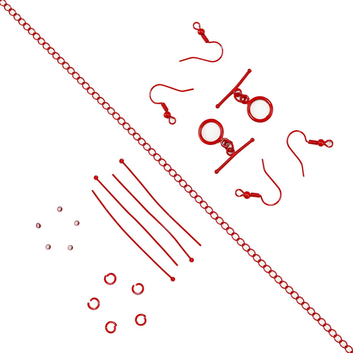 Red Plated Base Metal Red Coated 21pcs Findings Pack | JewelleryMaker